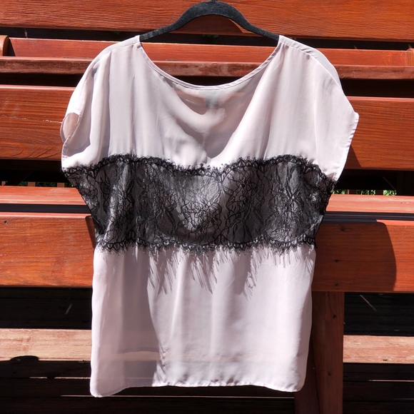 Aqua | Tops | Aqua Grey Chiffon Blouse With Black Lace Panel | Poshmark